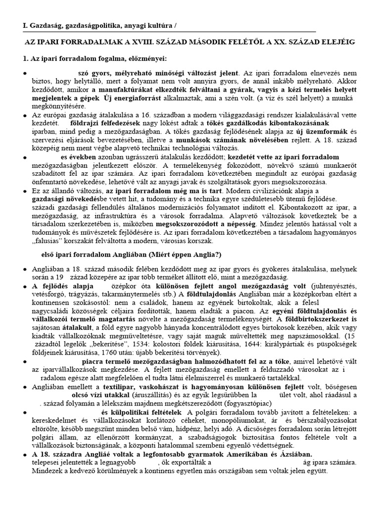 Az Ipari Forradalmak A Xviii Szazadtol A XX Szazad Elejeig | PDF