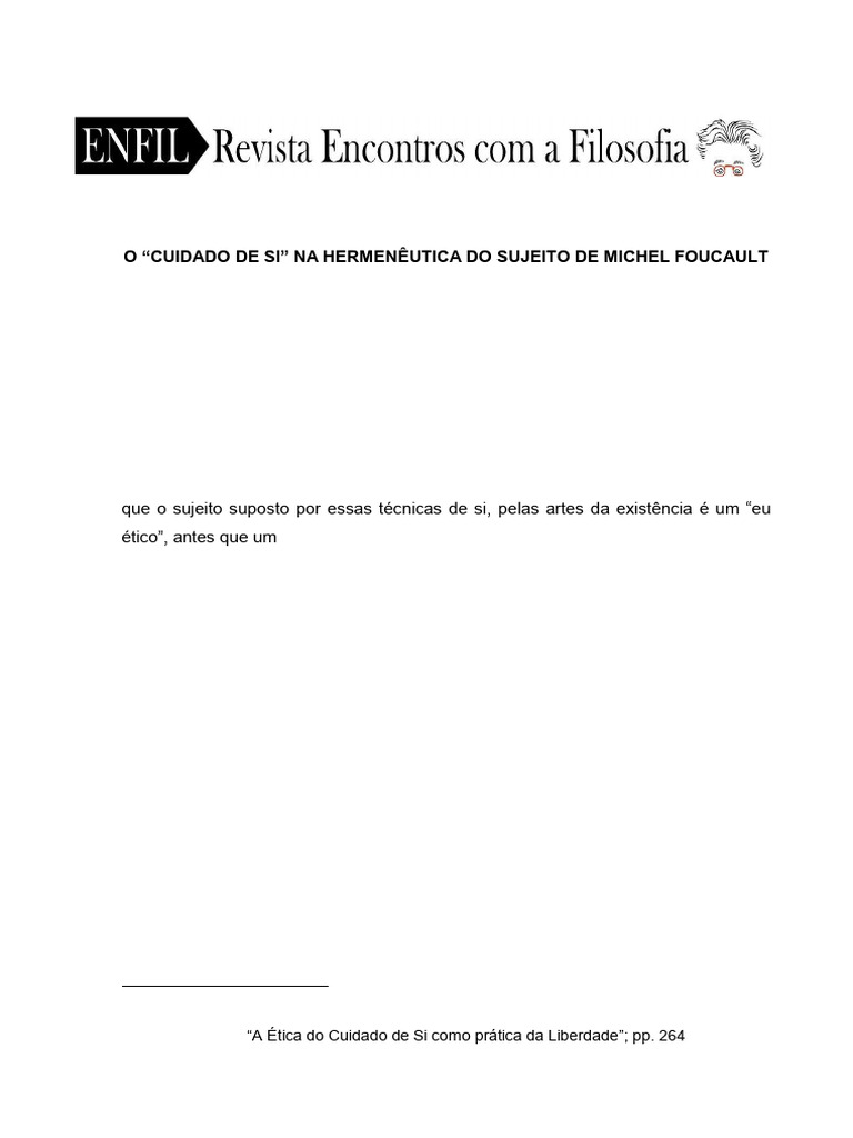 Cuidado de Si na Hermenêutica de Foucault | PDF | Michel Foucault ...