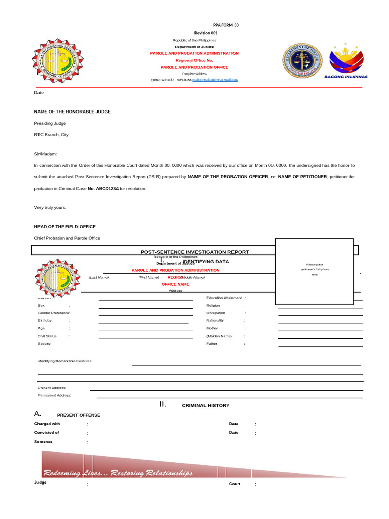 Coded-Psir Template 2025 | PDF | Probation | Presentence Investigation ...