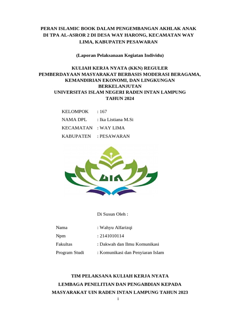 Laporan KKN Individu Maulana Arif Ardian Afif 2011030097 | PDF