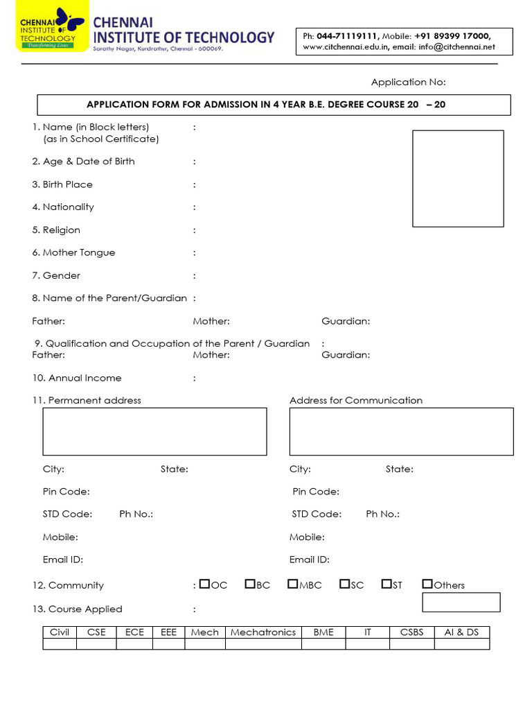 BE-entry-application-form-2020-Admissions | PDF