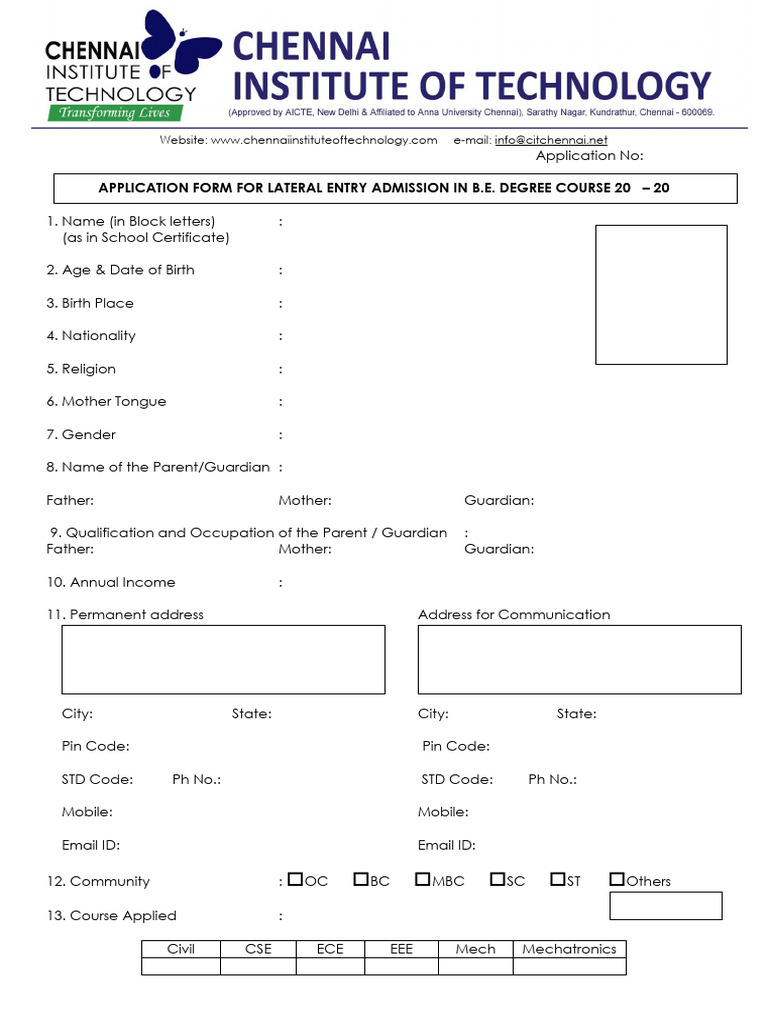 Application Form Lateral | PDF | Diploma | Educational Stages