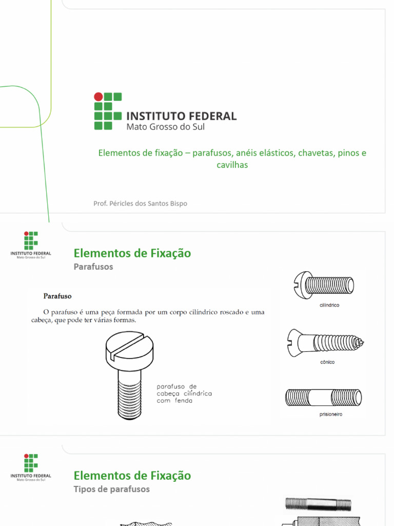 Aula 3 - Elementos de Fixação (Parafusos, Aneis Elásticos, Chavetas ...