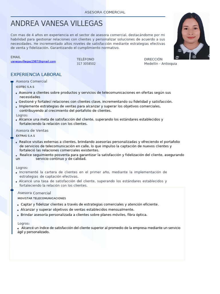 Hoja Curriculum Andre | PDF | La satisfacción del cliente | Telecomunicaciones