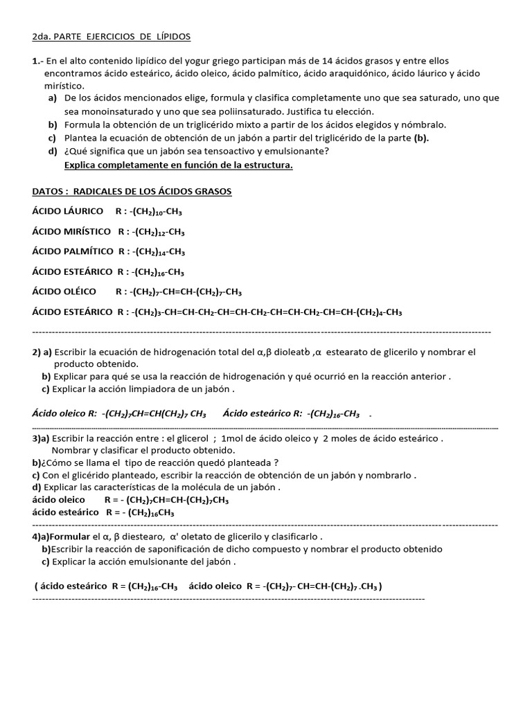 2da Parte Ejercicios de Lipidos Libre Asistido 2023 | PDF | Jabón | Triglicéridos