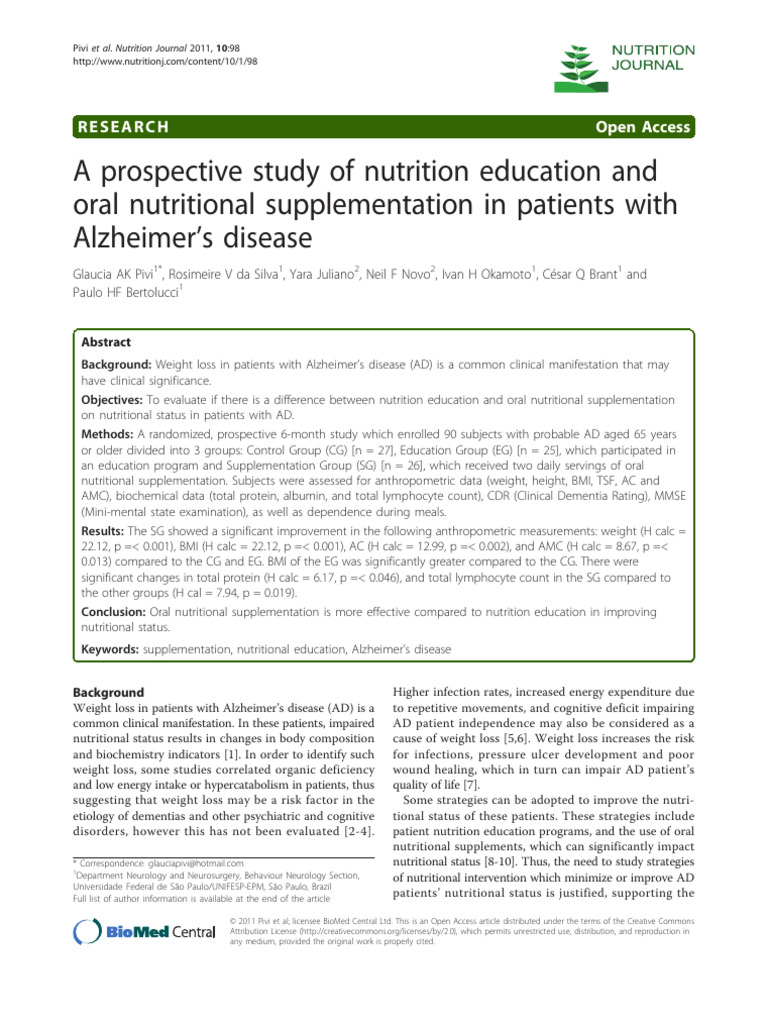 A Prospective Study of Nutrition Education and Oral Supplementation ...