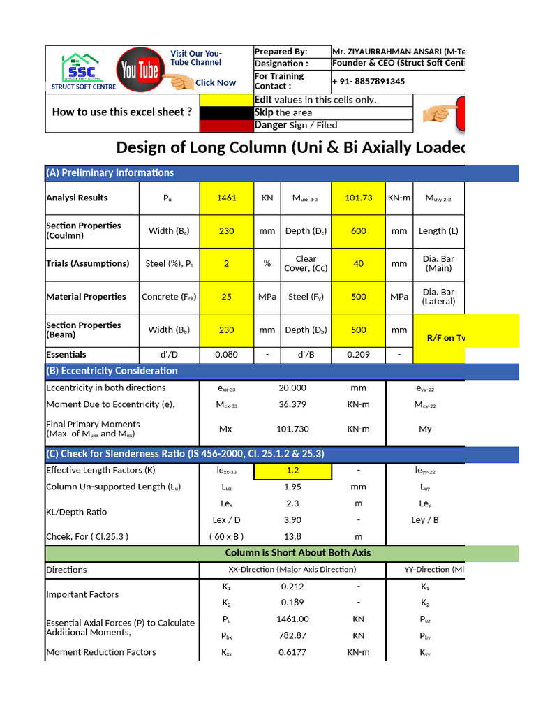 Long Column Design Excel Guide | PDF | Column | Mechanical Engineering