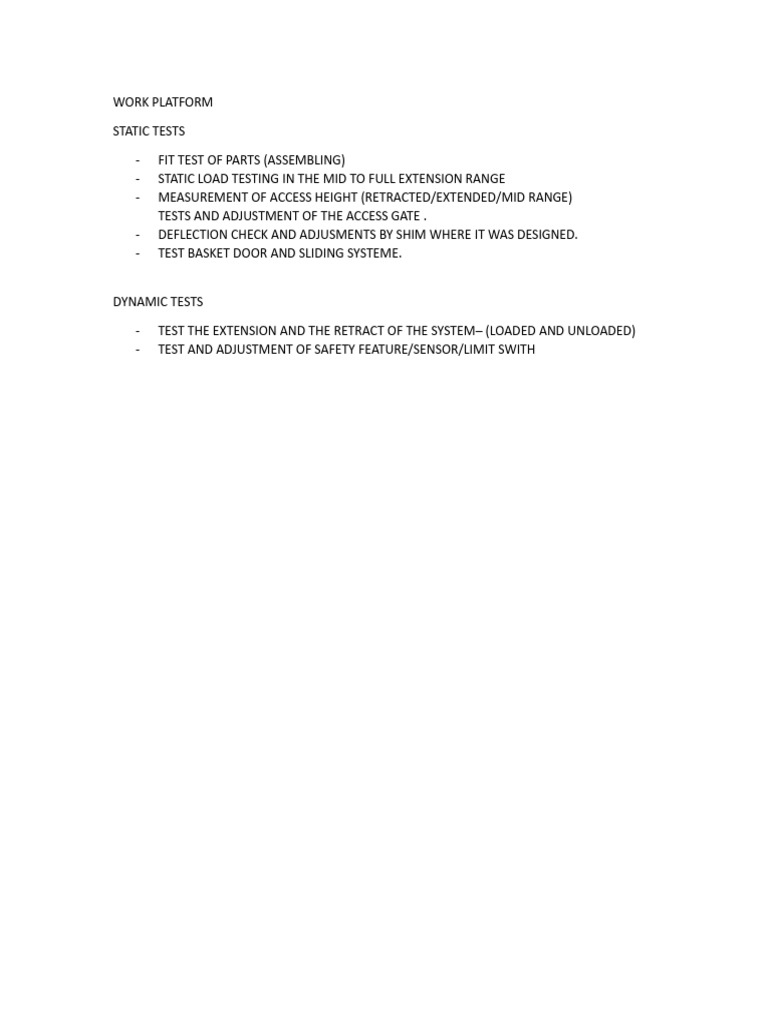 Work Platform Testing Procedures | PDF