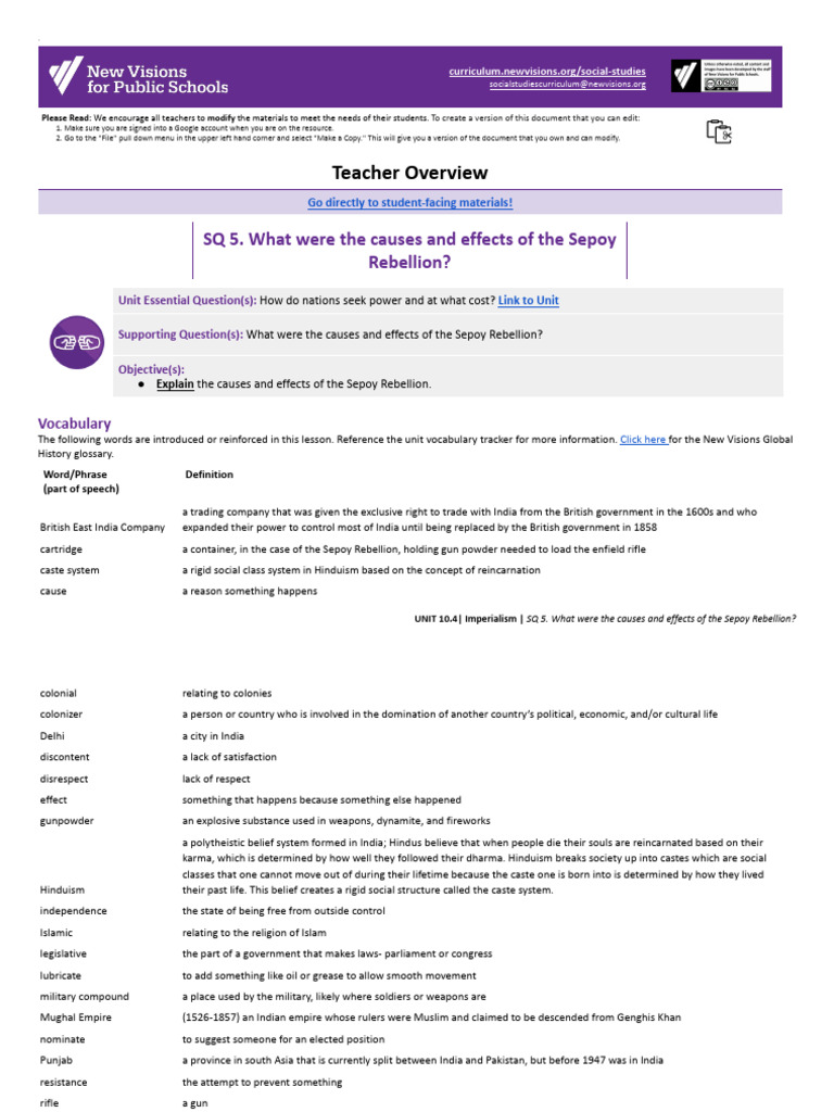 Causes and Effects of the Sepoy Rebellion | PDF | British Raj | Indian ...