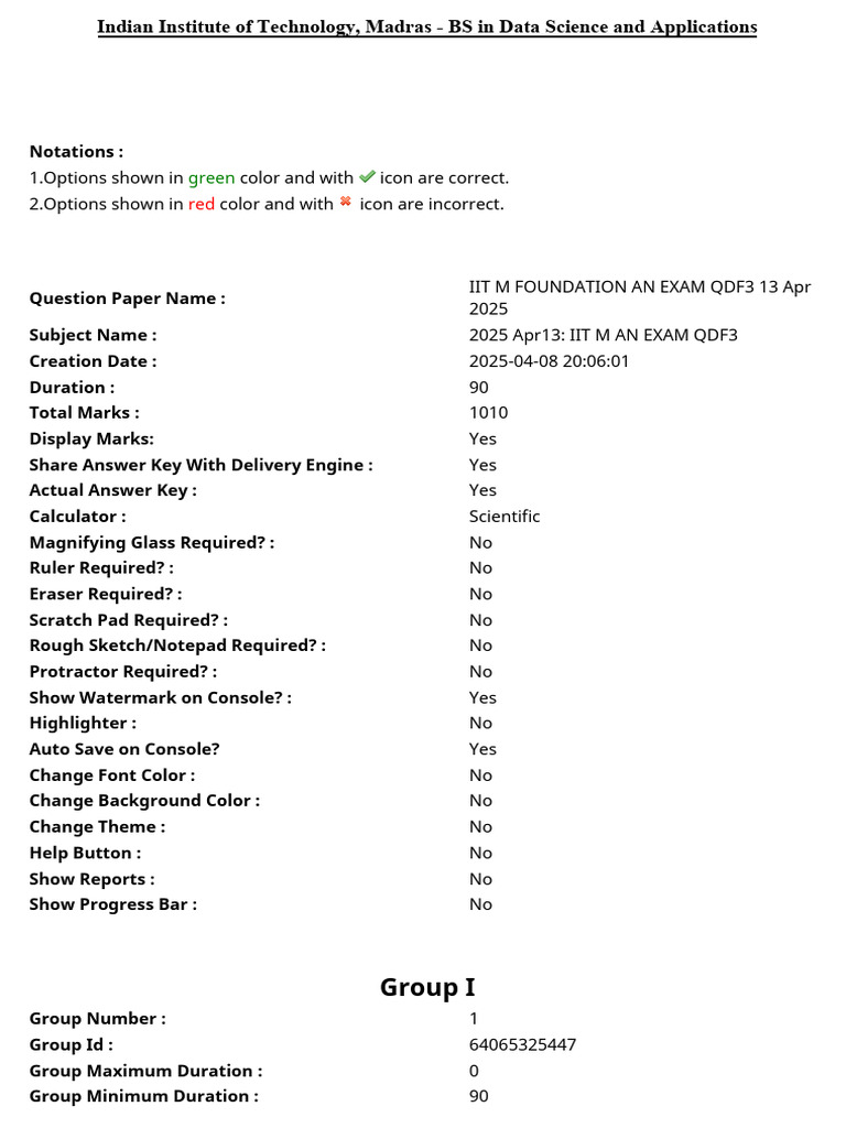 IIT Madras Sem1 CT End Term Question Paper April 2025 | PDF | Multiple Choice | Question