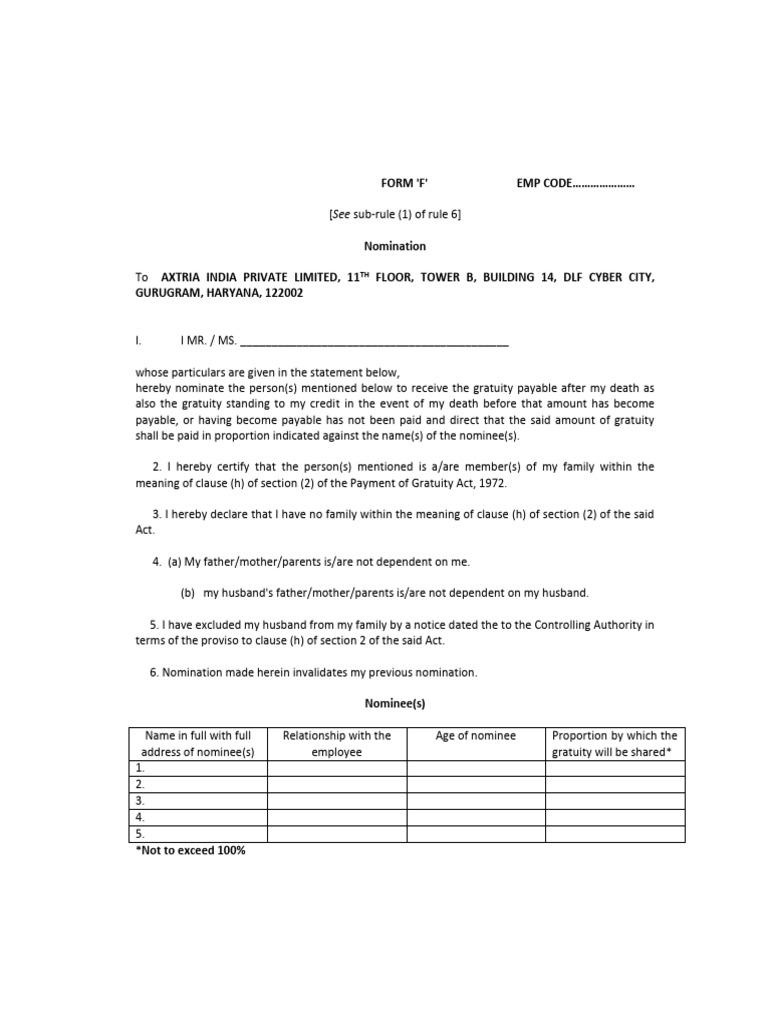 Blank Gratuity Nomination Form | PDF | Signature