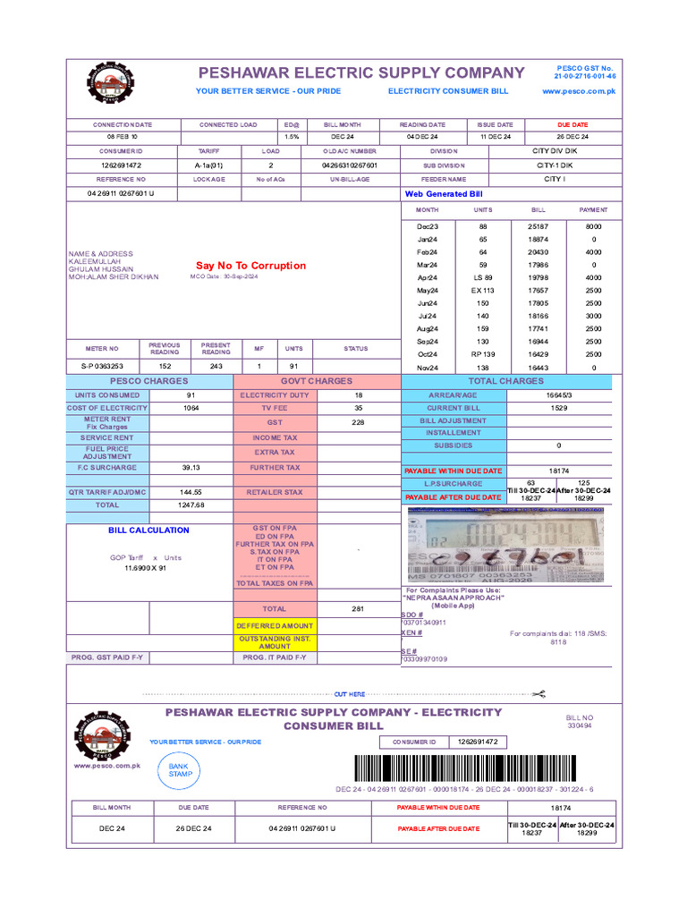 Pesco Online Bill | PDF