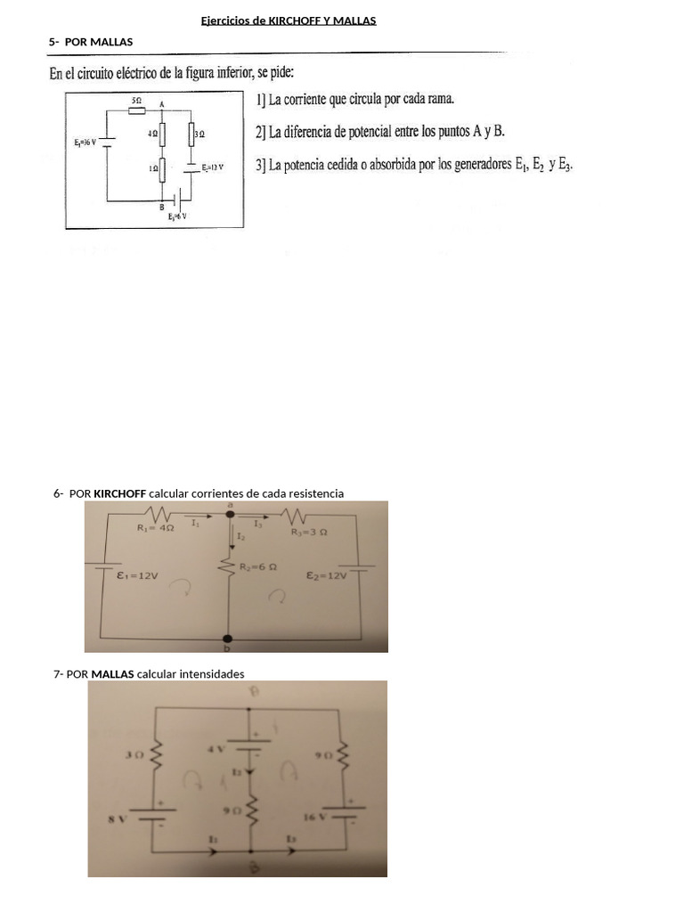Ejercicios de KIRCHOFF Y MALLAS | PDF