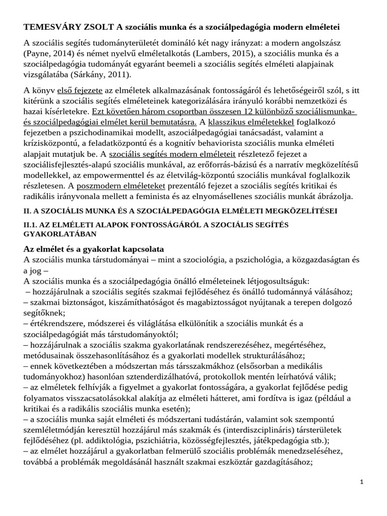 TEMESVÁRY ZSOLT A Szociális Munka És A Szociálpedagógia Modern ...