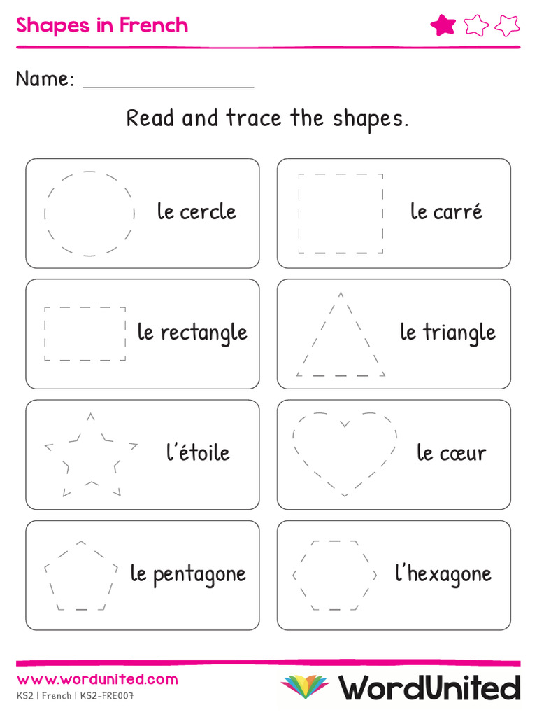 French Shapes Worksheet for Kids | PDF