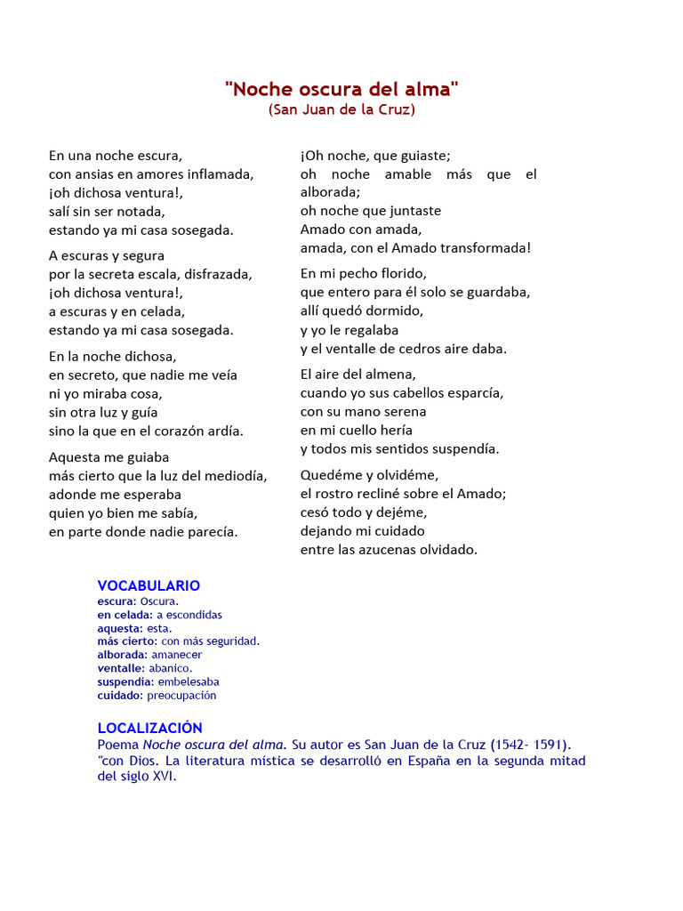 Noche Oscura Del Alma-San Juan de La Cruz | PDF | Misticismo | Juan de ...