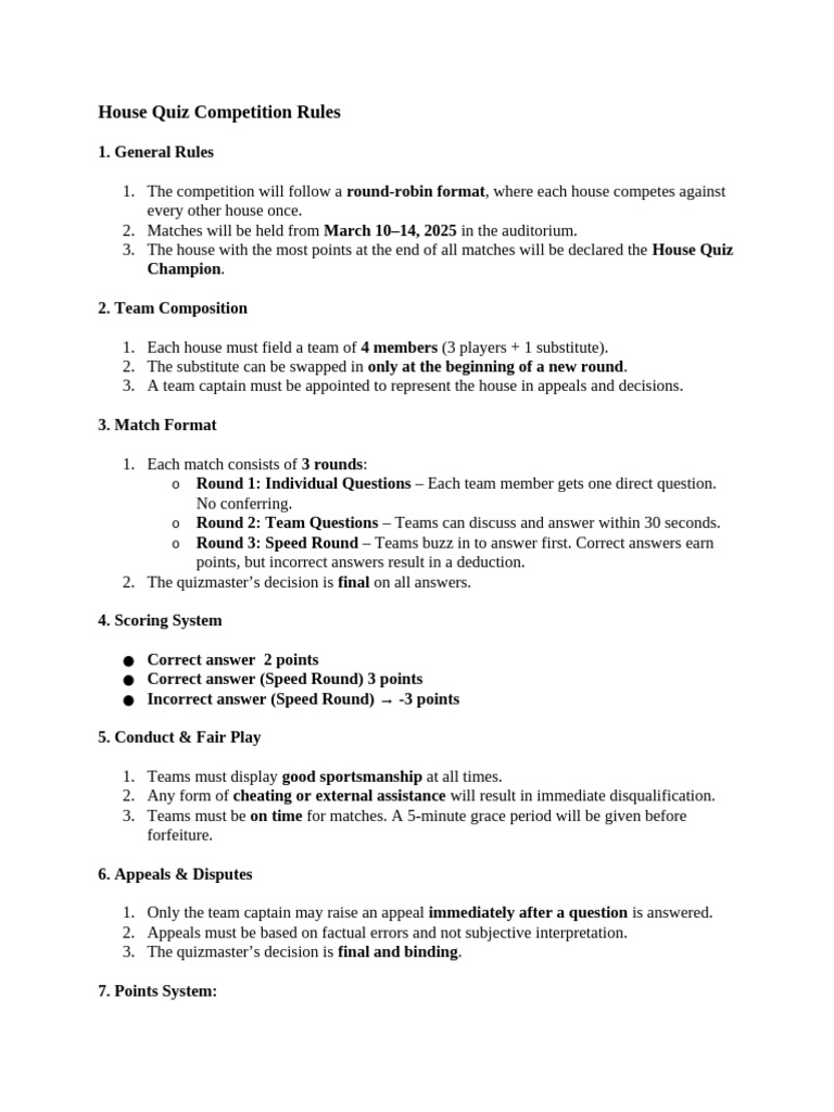 House Quiz Competition Rule1 | PDF