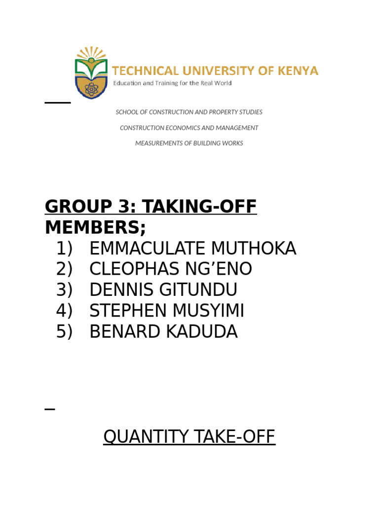 Quantity Take-Off (Building Works) | PDF | Specification (Technical ...