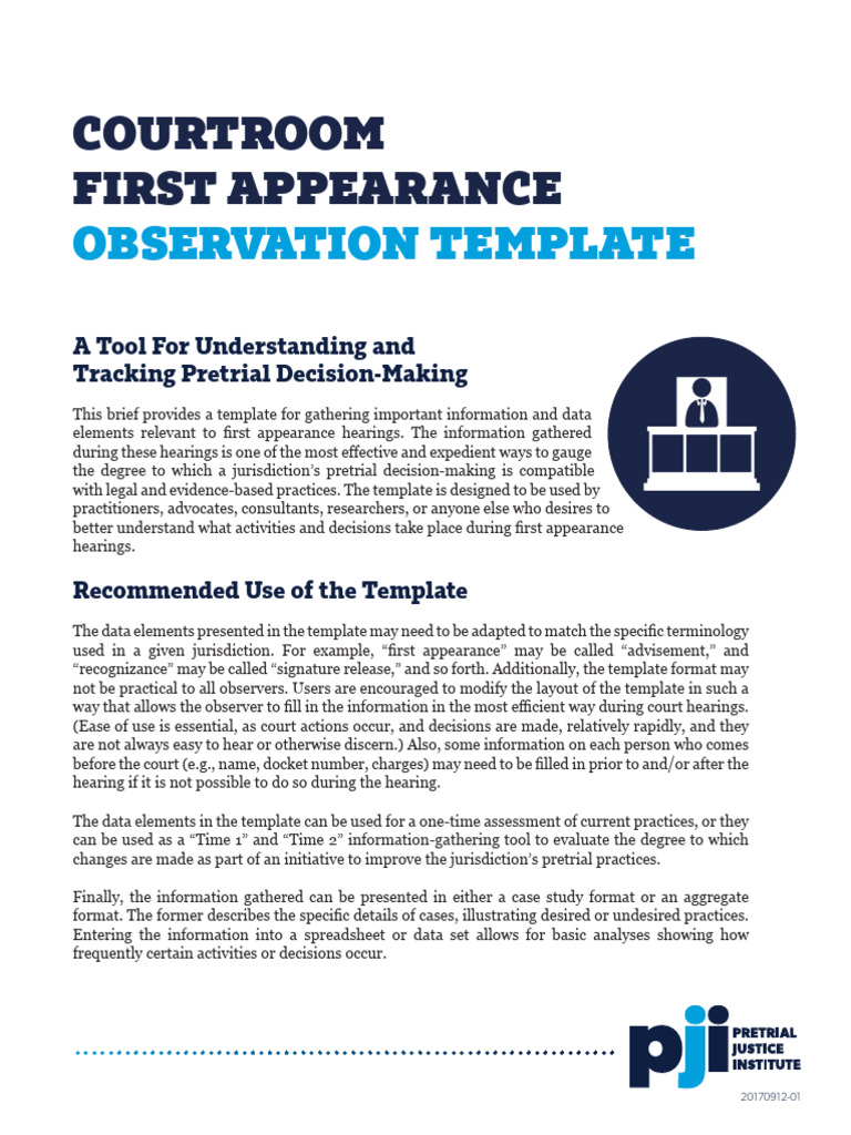 Courtroom First Appearance Observation Template (Pretrial Justice ...