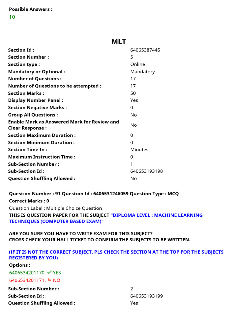 IITM - MLT End Term Question Paper April 2025 | PDF | Multiple Choice | Applied Mathematics