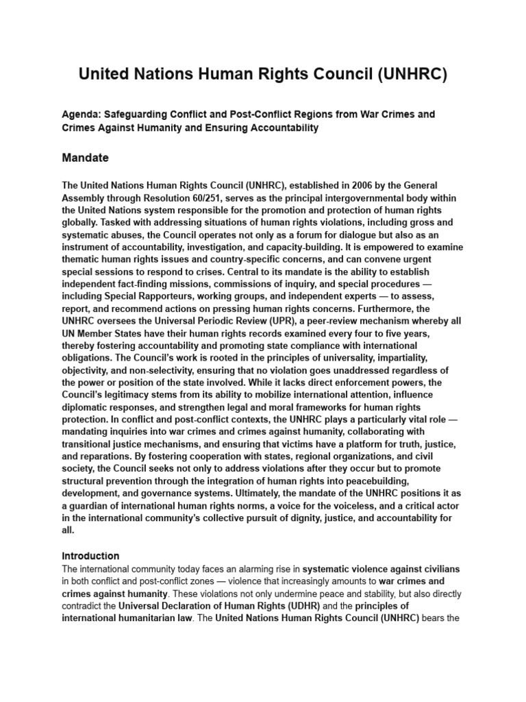 UNHRC's Role in War Crimes Accountability | PDF | International ...
