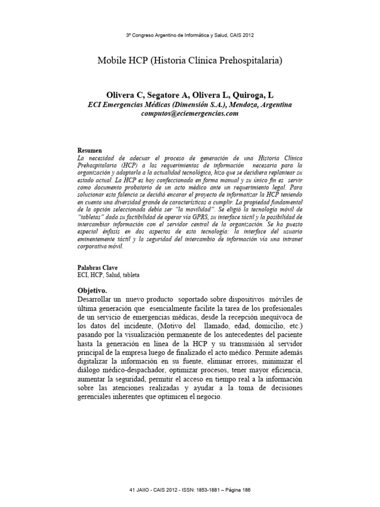 Historia Clínica Prehospitalaria. Olivera | PDF | Red privada virtual | Red de computadoras