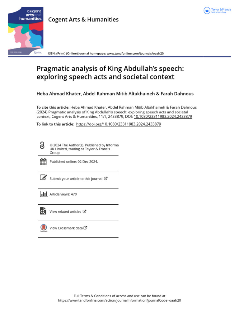 Pragmatic Analysis of King Abdullah S Speech Exploring Speech Acts and Societal Context | PDF ...