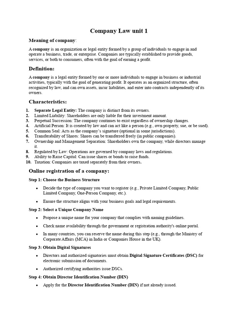 Company Law Unit 1 Overview | PDF | Piercing The Corporate Veil ...