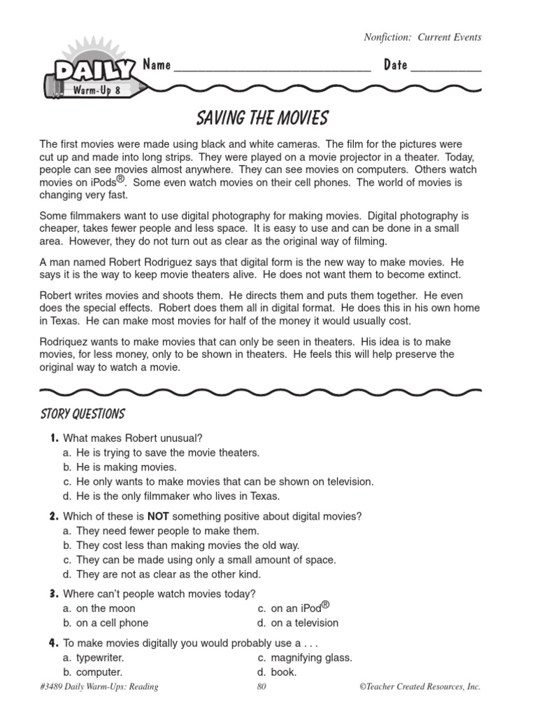 Daily Reading Warmups G3 | PDF | Digital Photography