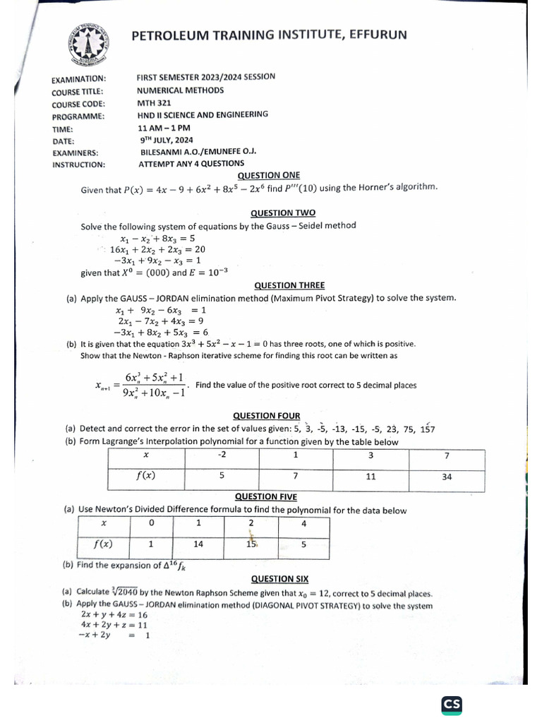 MTH 321 Past Questions | PDF