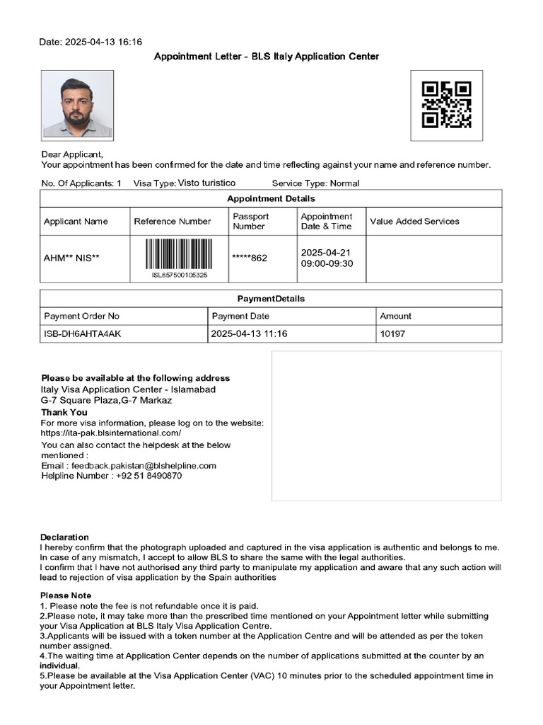 Italy Visa Application Guidelines Islamabad | PDF