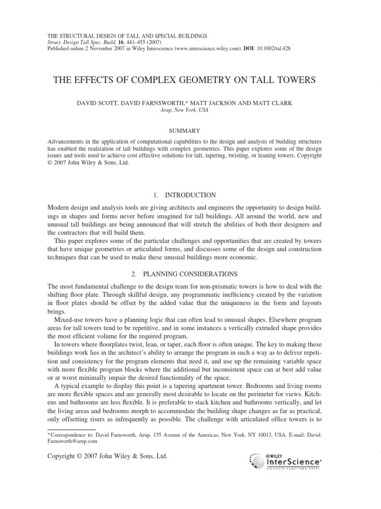 The Effects of Complex Geometry On Tall Towers | PDF | Force | Column
