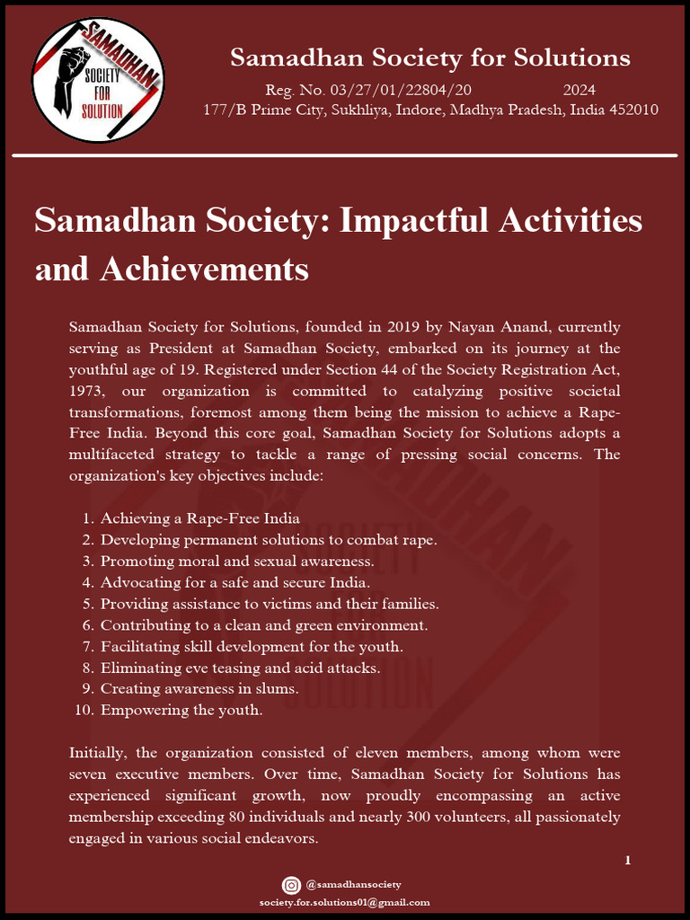 Samadhan Society Impactful Activities and Achievements | PDF