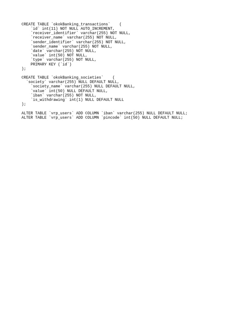 Okokbanking SQL | PDF