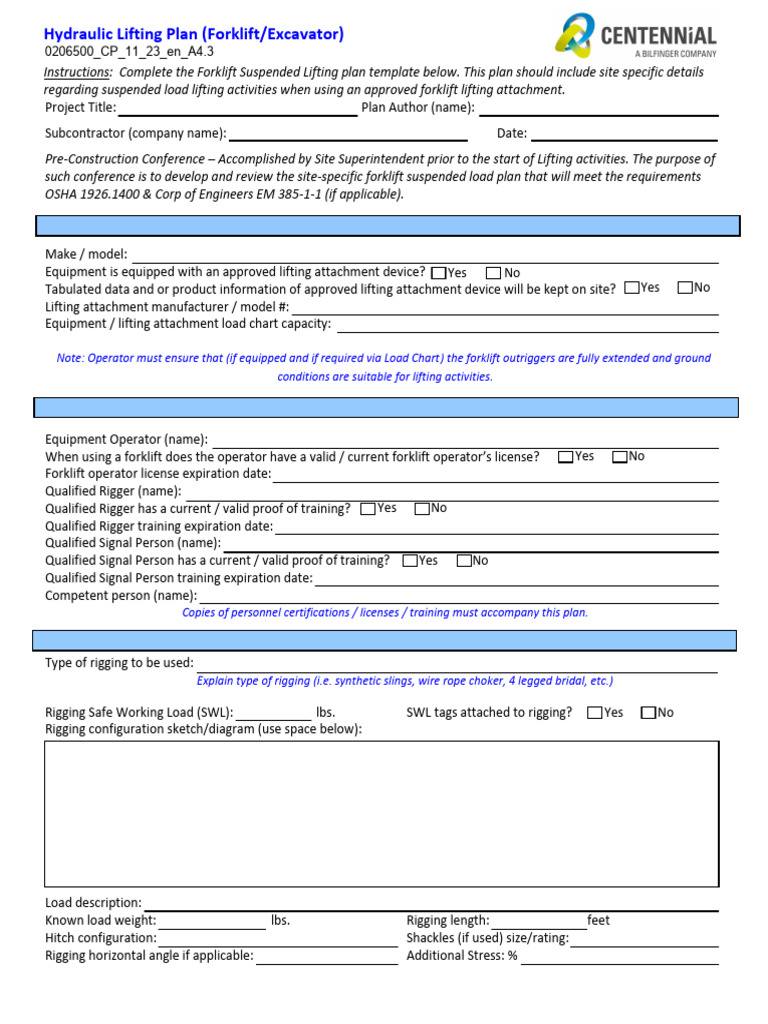 Forklift Suspended Lifting Plan | PDF | Forklift | Manufactured Goods