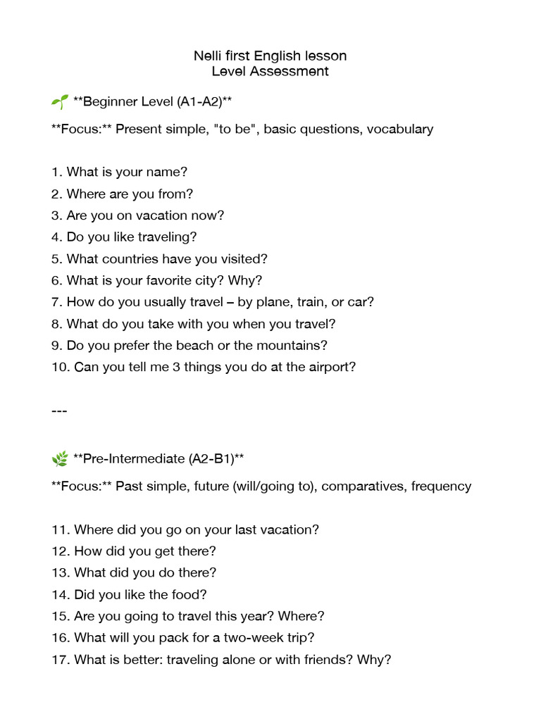 Nelli's English Travel Lesson Plan | PDF | Linguistics