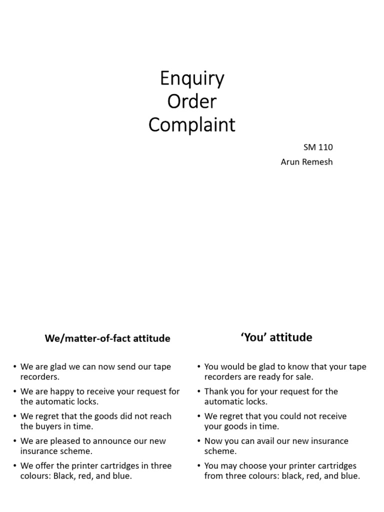 Section 6 Enquiry Order Complaint | PDF