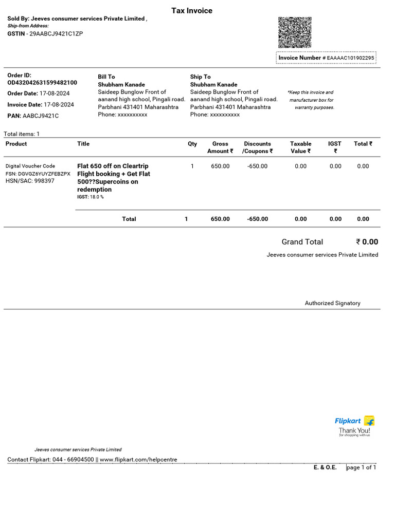 Jeeves Consumer Services Invoice Details | PDF | Invoice | Payments