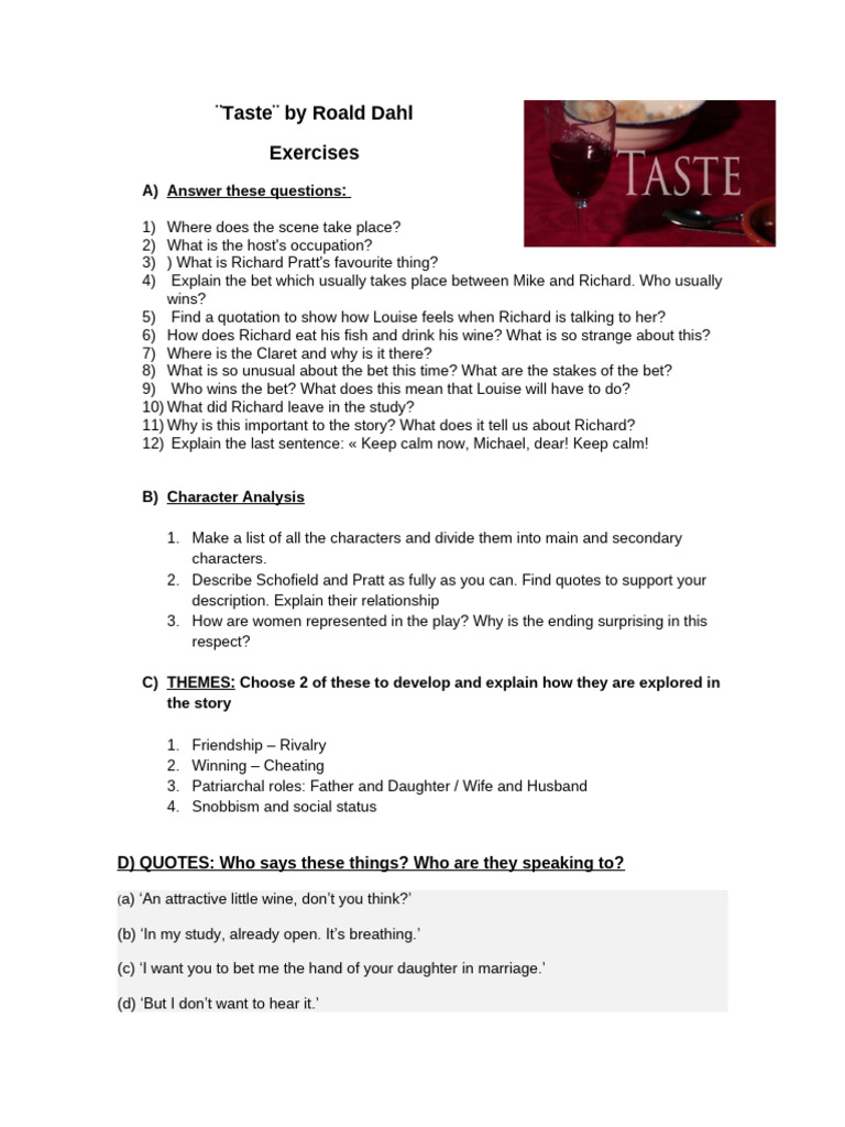 Taste by Roald Dahl - Activities | PDF