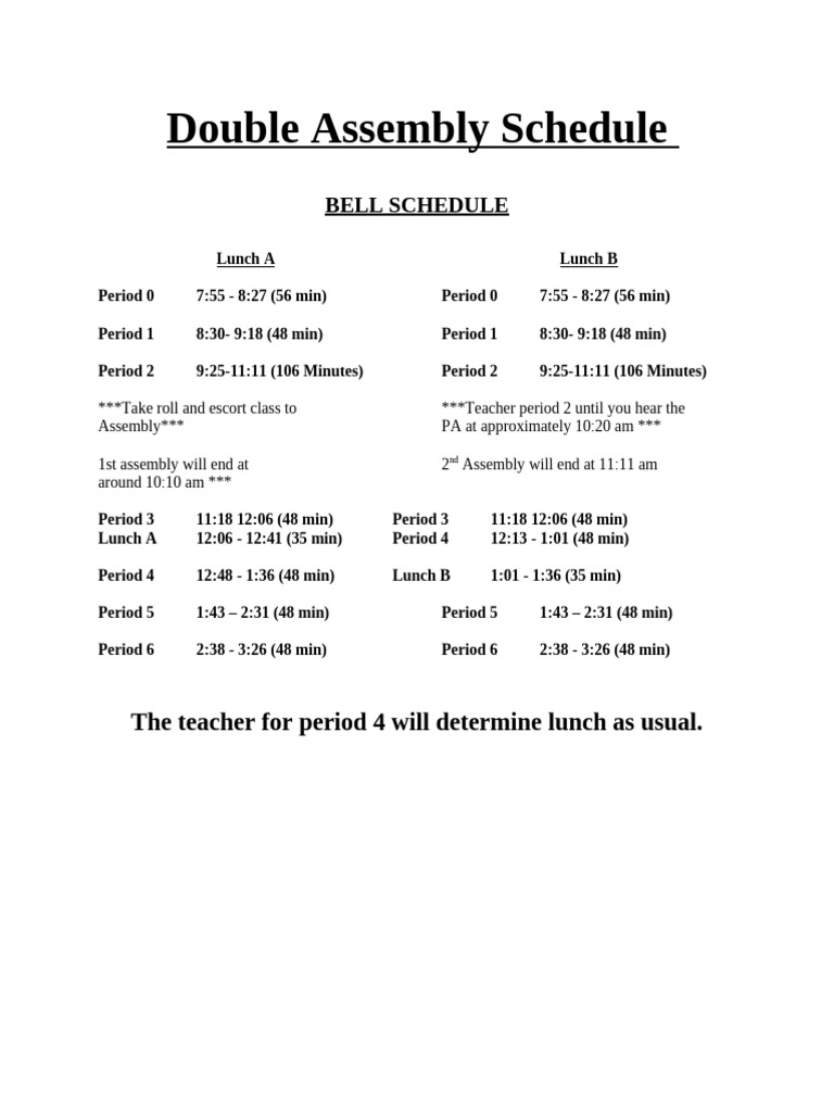 Assembly Bell Schedule | PDF