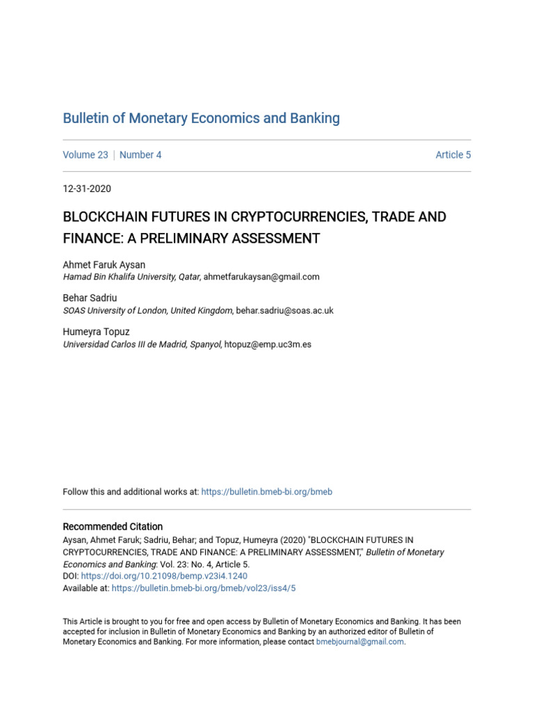 Blockchain Futures in Cryptocurrencies Trade and Finance - A Prel | PDF ...