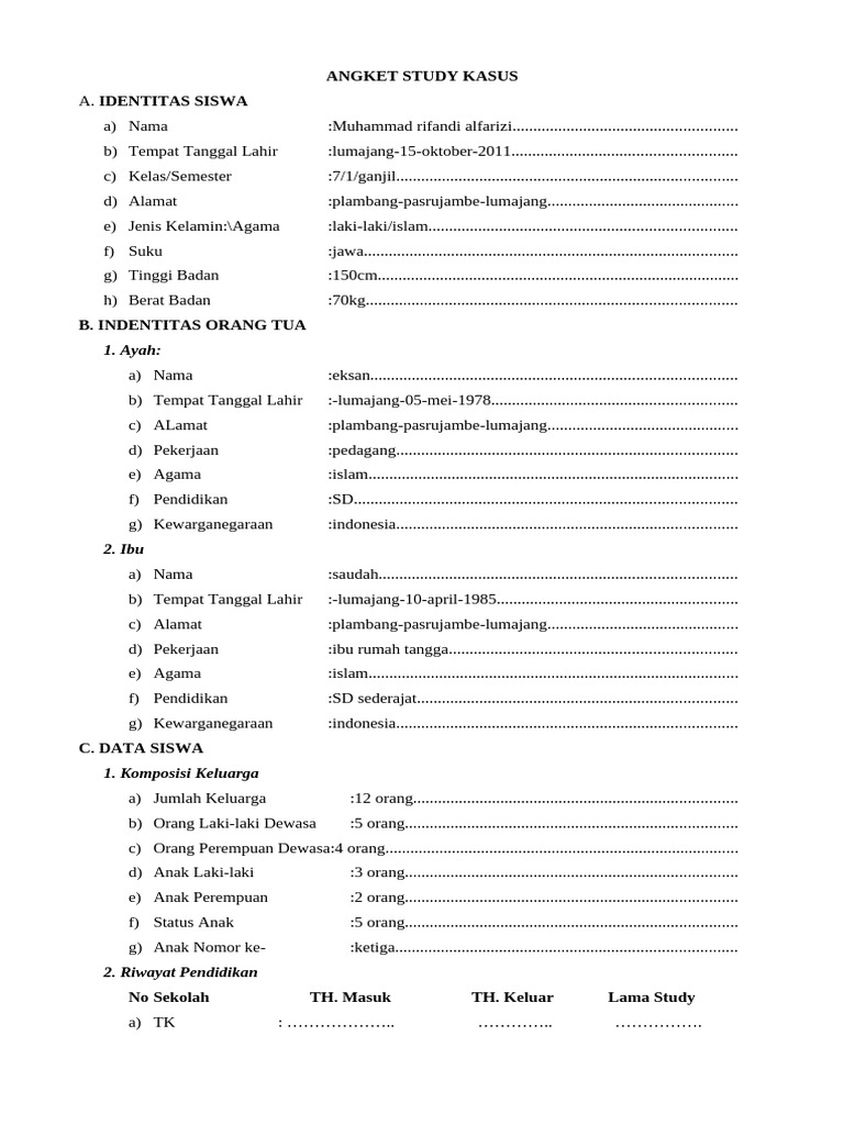 Angket Study Kasus | PDF