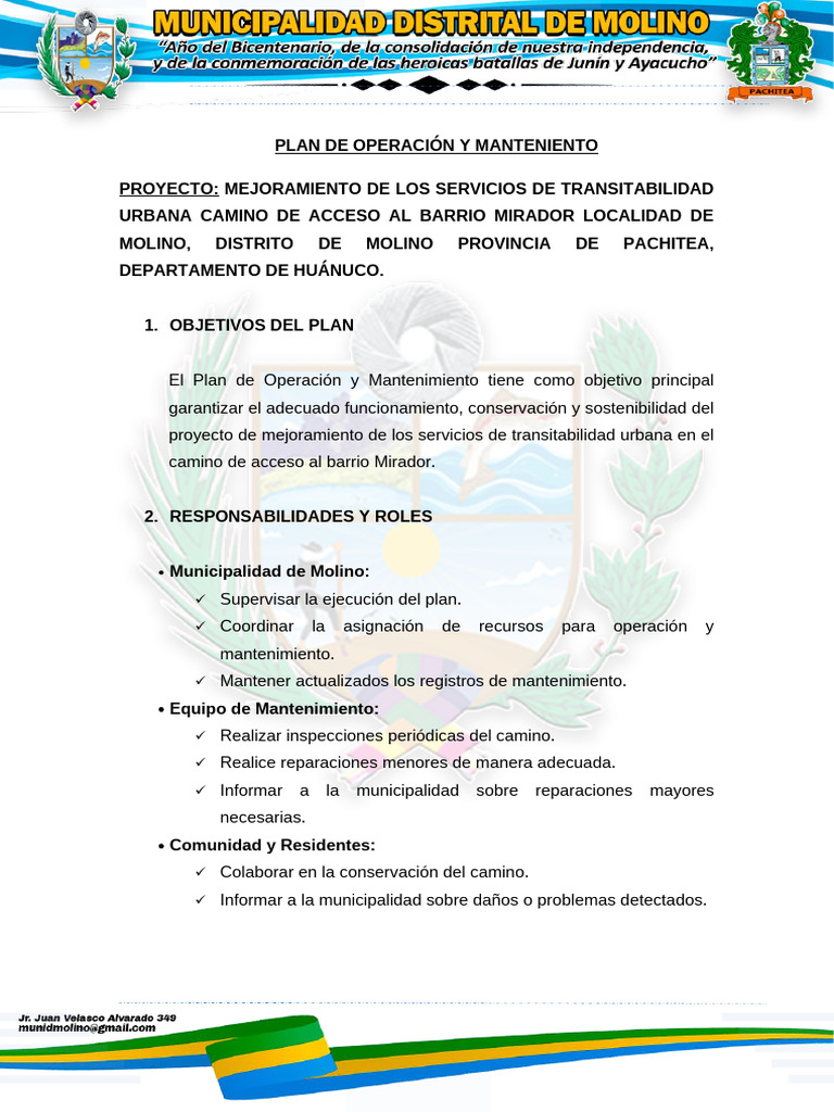 Plan de Operacion y Manenimiento | PDF