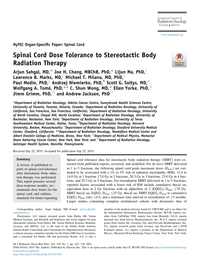Spinal Cord Tolerance - Hytec | PDF | Radiation Therapy | Ct Scan