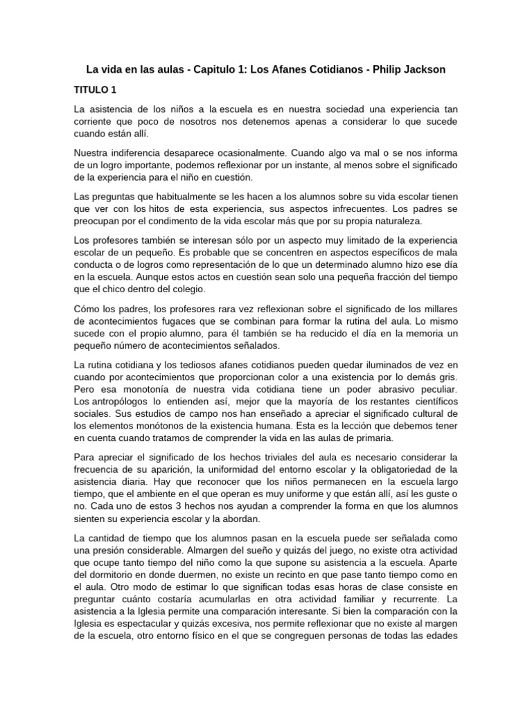 Jackson - Capitulo I - Resumen | PDF | Plan de estudios | Maestros