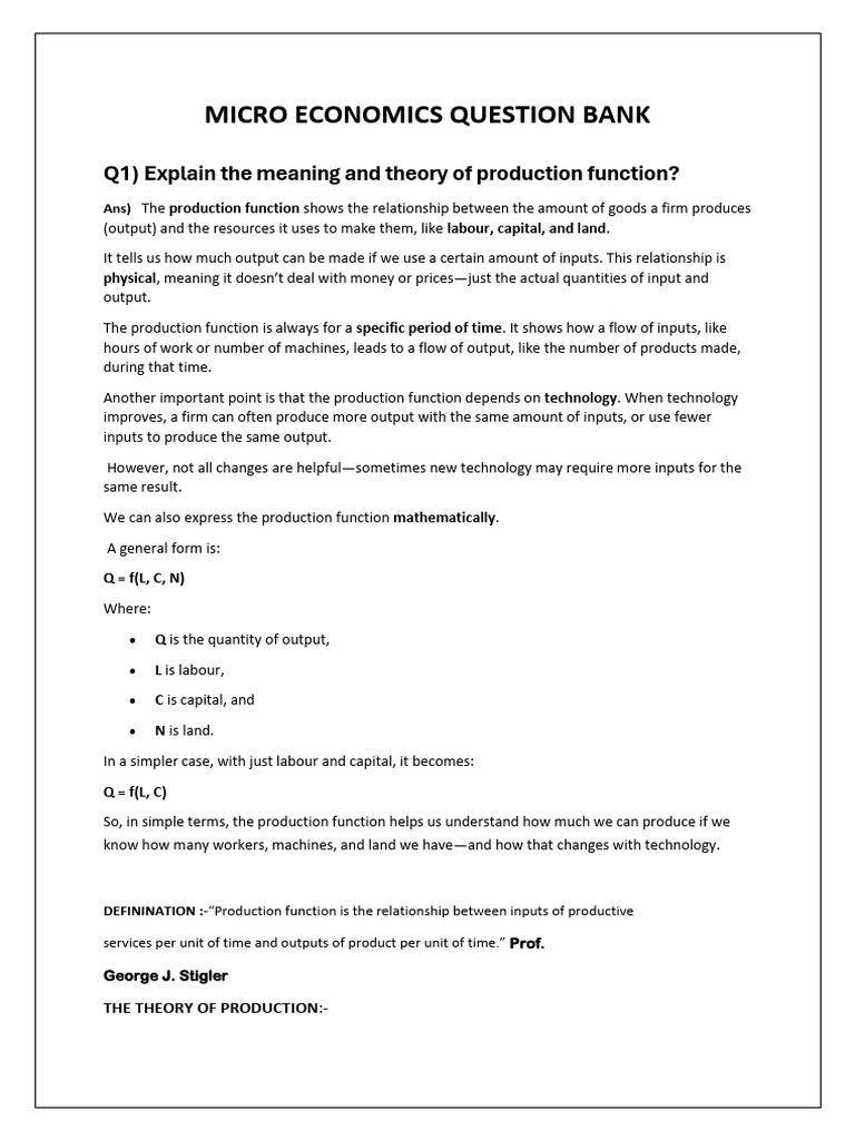 Micro Economics Question Bank | PDF | Opportunity Cost | Production ...