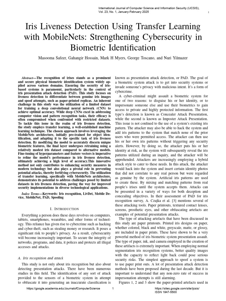 Iris Liveness Detection Using Transfer Learning with MobileNets: Strengthening Cybersecurity in ...