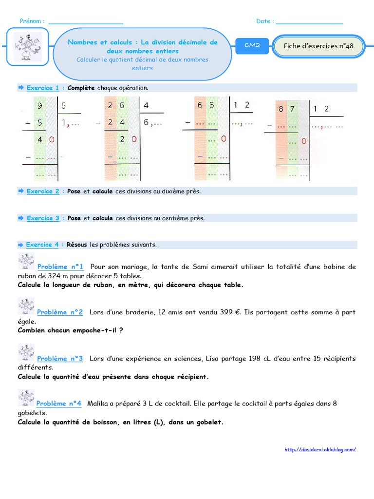 Division décimale d'entiers en CM2 | PDF