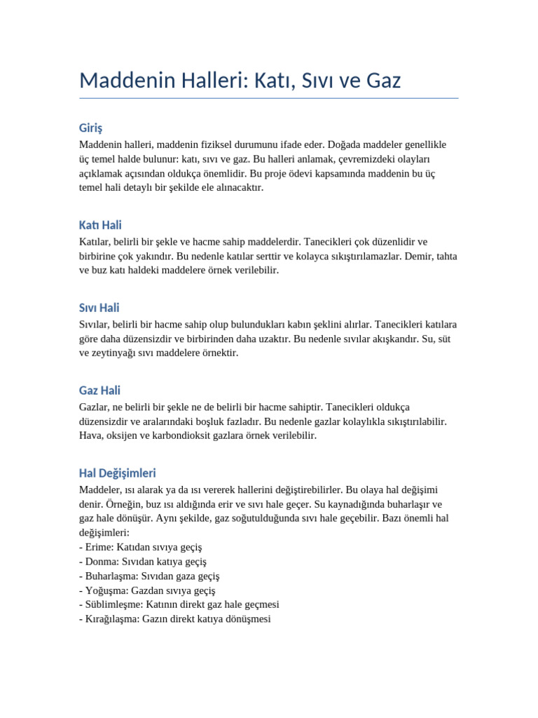 Maddenin Halleri Proje Odevi | PDF