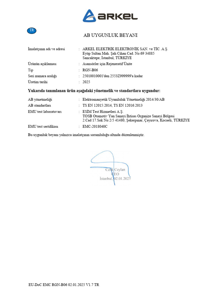 RGN-B06 AB Uygunluk Beyanı - TR | PDF